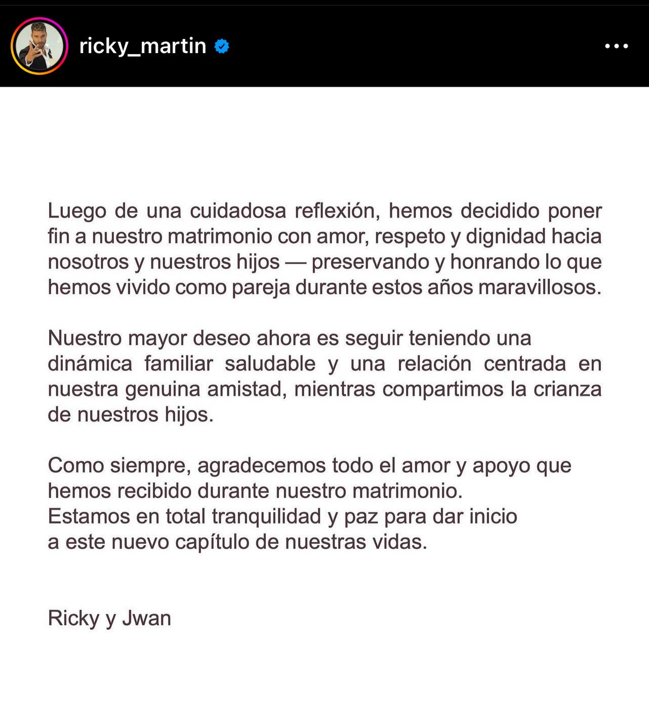 Ricky Martin anuncia su separación con Jwan Yosef - Cinco Radio